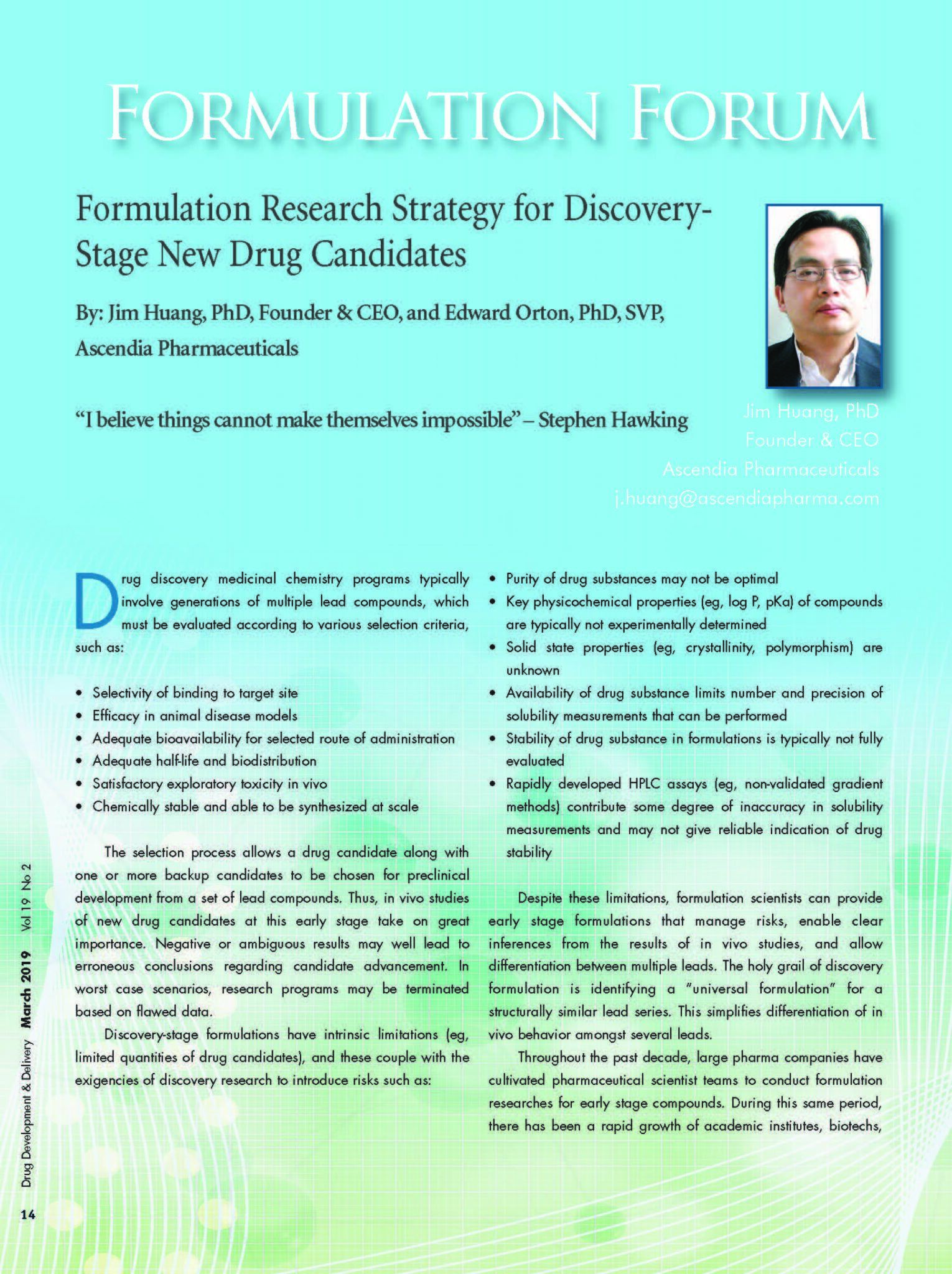 New Drug Candidates Formulation Research Strategy
